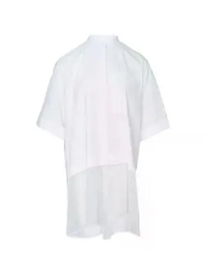 ENFOLD Sheer-panel Band-collar Shirt - White