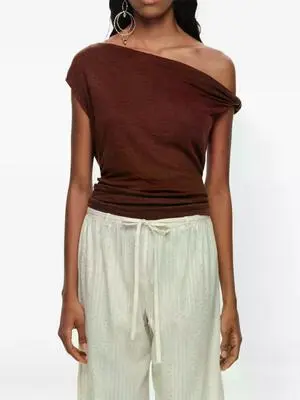 Bimba Y Lola Linen Knot-neckline Top