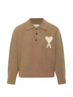 AMI Paris De Coeur Polo Sweater - Brown
