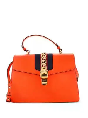Gucci Sylvie Top Handle Bag Leather Medium Satchel - Orange