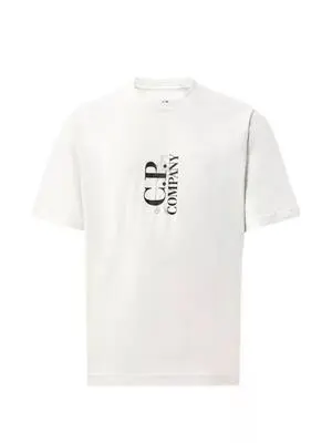 C.P. COMPANY 30/1 Jersey Short Sleeve Vertical Logo T-shirt - Neutrals