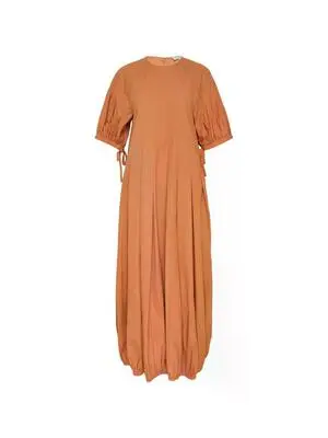 LEE MATHEWS Rennie Pleated Puff-sleeve Midi Dress - Orange