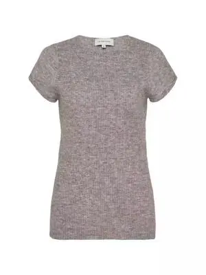 LEE MATHEWS Thea Ribbed-knit Short-sleeve Top