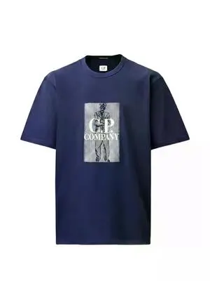 C.P. COMPANY 30/2 Mercerized Jersey Twisted Short Sleeve Chest Logo T-shirt - Blue