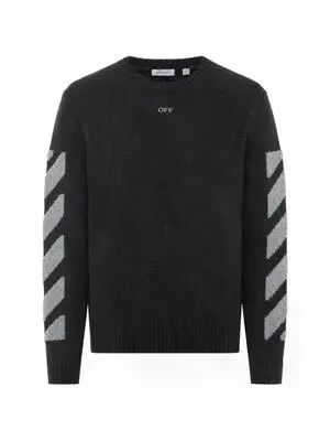 Off-White Diagonals Fuzzy Knit Crew Neck