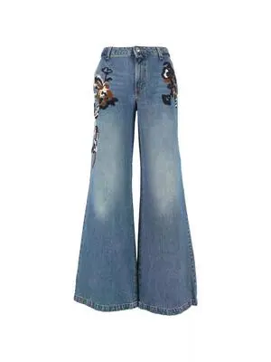 Ermanno Scervino Floral-patchwork Wide-leg Jeans - Blue