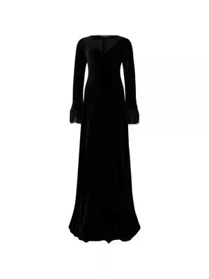 Alberta Ferretti Lace-trim Velvet Maxi Dress