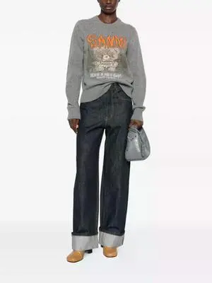 GANNI Graphic-intarsia Crew Neck Sweater - Grey