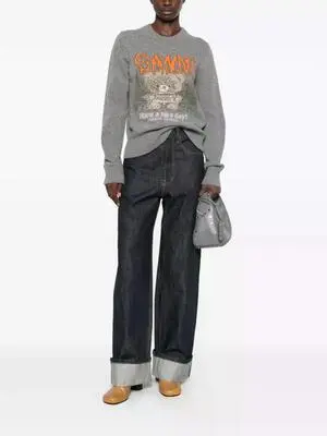 GANNI Graphic-intarsia Crew Neck Sweater