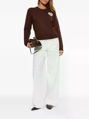GANNI Wool Crewneck Sweater With Contrast Trims - Brown