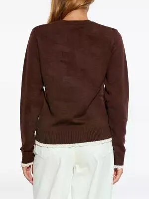 GANNI Wool Crewneck Sweater With Contrast Trims - Brown