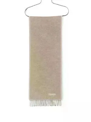 Fendi Logo-intarsia Fringed Scarf - Neutrals