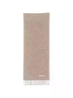 Fendi Logo-intarsia Fringed Scarf - Neutrals
