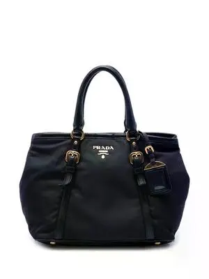 Prada Soft Calf Trimmed Tessuto Satchel - Black