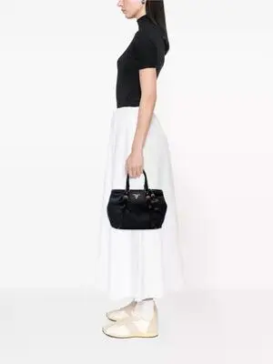 Prada Soft Calf Trimmed Tessuto Satchel