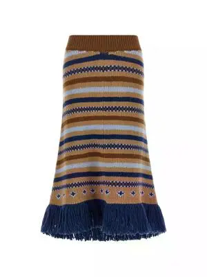 Alanui Sweet Winter Fringed Jacquard Midi Skirt - Brown