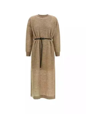 Brunello Cucinelli Belted Mesh-knit Midi Dress