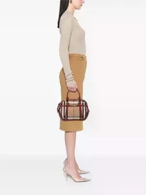 Burberry Small Leather Trimmed House Check Canvas Bridle Orchard Satchel