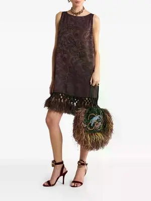 Etro Paisley-jacquard Dress With Feather Trim