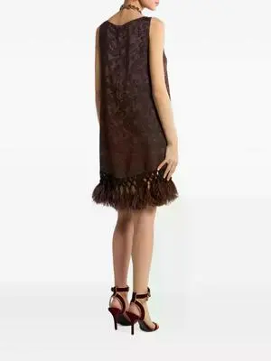 Etro Paisley-jacquard Dress With Feather Trim