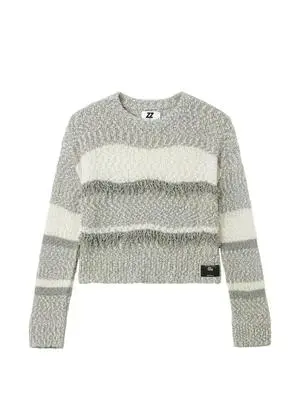 Izzue Fringe-trimmed Striped Sweater - Grey