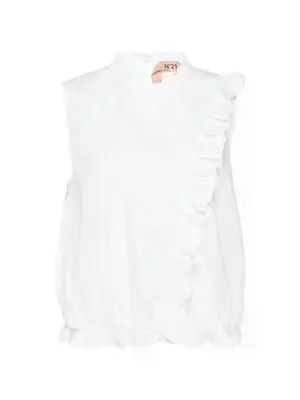 N°21 Ruffle-trimmed Sleeveless Blouse - White