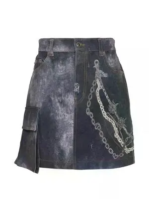 We11Done Acid-wash Chain-print Mini Skirt - Black