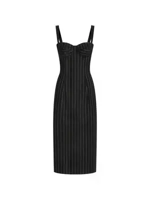 Dolce & Gabbana Pinstripe Wool Dress - Black