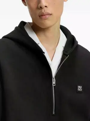 Hugo Logo-patch Half-zip Hoodie - Black