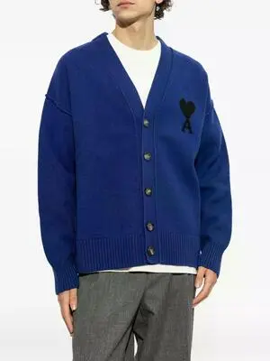 AMI Paris Natural Wool Cardigan With De Coeur