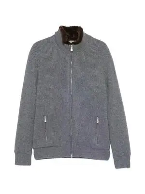 BARBA NAPOLI Ribbed-knit Sweater With Faux-fur Collar