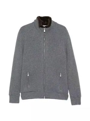 BARBA NAPOLI Ribbed-knit Sweater With Faux-fur Collar