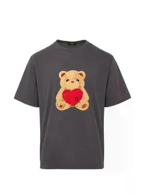 We11Done Heart Teddy-bear Patch T-shirt - Grey