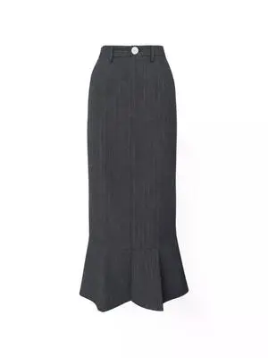 ENFOLD Striped Umbrella-hem Midi Skirt - Grey