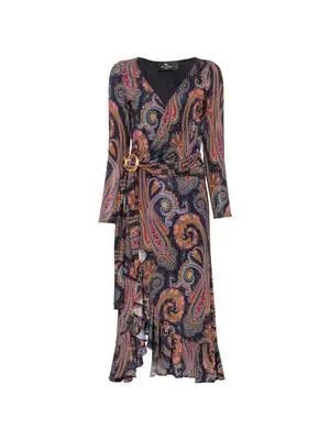 Etro Paisley-print Ruffled Wrap Dress - Blue