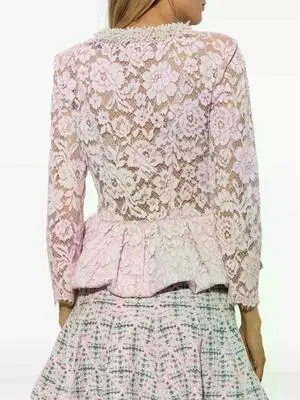 SELF-PORTRAIT Lace Peplum Top - Pink