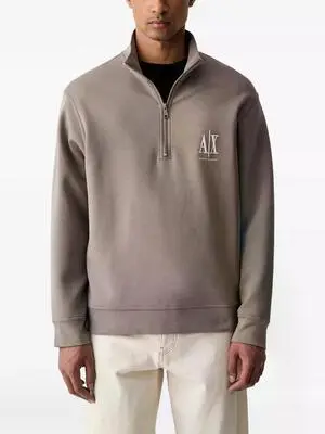 Armani Exchange Logo-embroidered Quarter-zip Sweatshirt - Grey