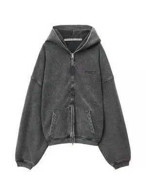 Alexander Wang Crystal-embellished Oversized Zip-up Hoodie - Grey