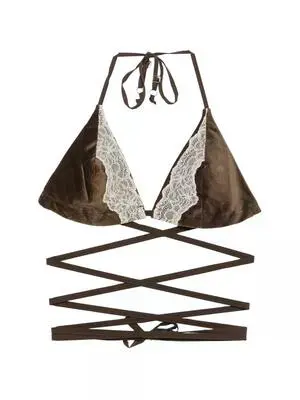 MAISON JEJIA Lace-trim Velvet Halter Top - Brown