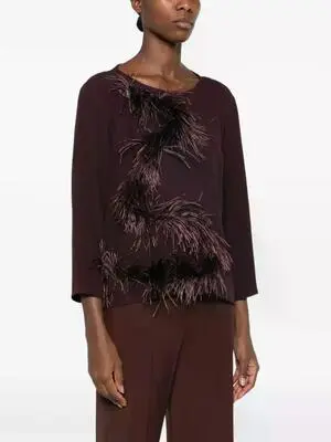 Antonelli Firenze Feather-trim Long-sleeve Top