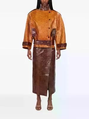 ROWEN ROSE Midi Croc-effect Wrap Skirt