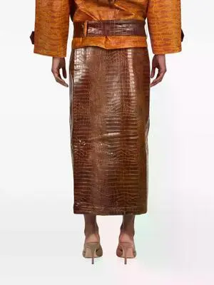 ROWEN ROSE Midi Croc-effect Wrap Skirt