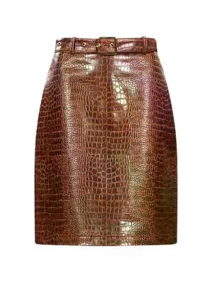 ROWEN ROSE Croc-effect Belted Mini Skirt