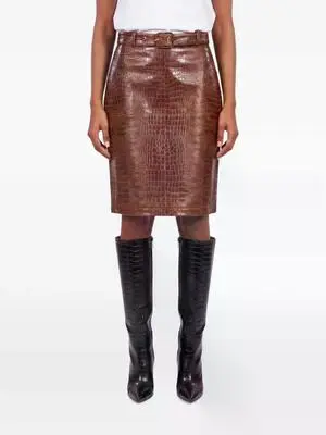 ROWEN ROSE Croc-effect Belted Mini Skirt