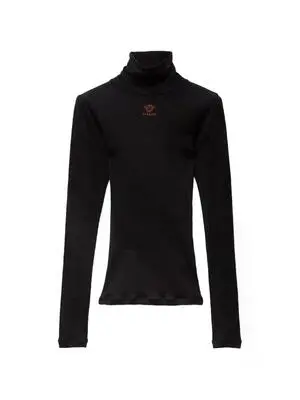 Versace Embroidered-logo Wool Knit Turtleneck Sweater