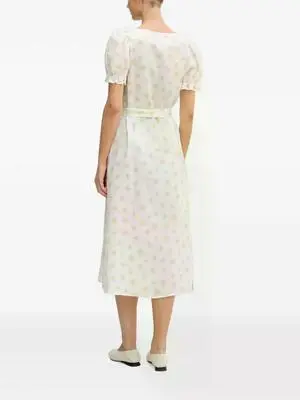 Sleeper Brigitte Daisy-print Belted Linen Midi Dress