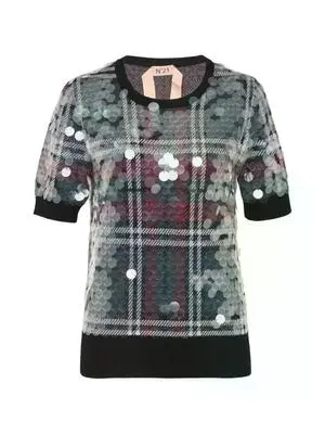 N°21 Sequin-embellished Plaid Sweater