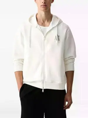 Armani Exchange Logo-embroidered Zip-up Hoodie - White