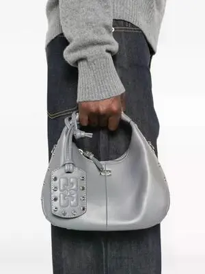 GANNI Stud-embellished Leather Shoulder Bag - Grey