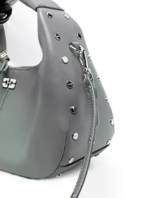 GANNI Stud-embellished Leather Shoulder Bag - Grey